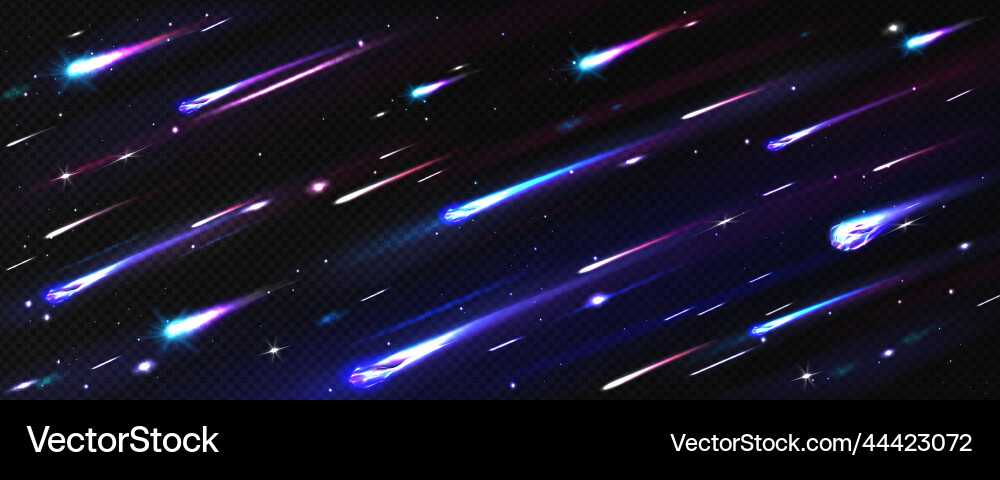 Meteor rain asteroids or meteorites flying in sky Vector Image
