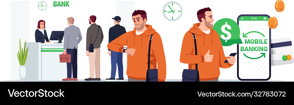 Mobile banking semi flat rgb color Royalty Free Vector Image