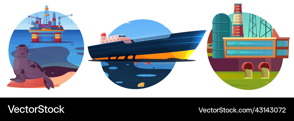 Ocean problem flat compositions Royalty Free Vector Image