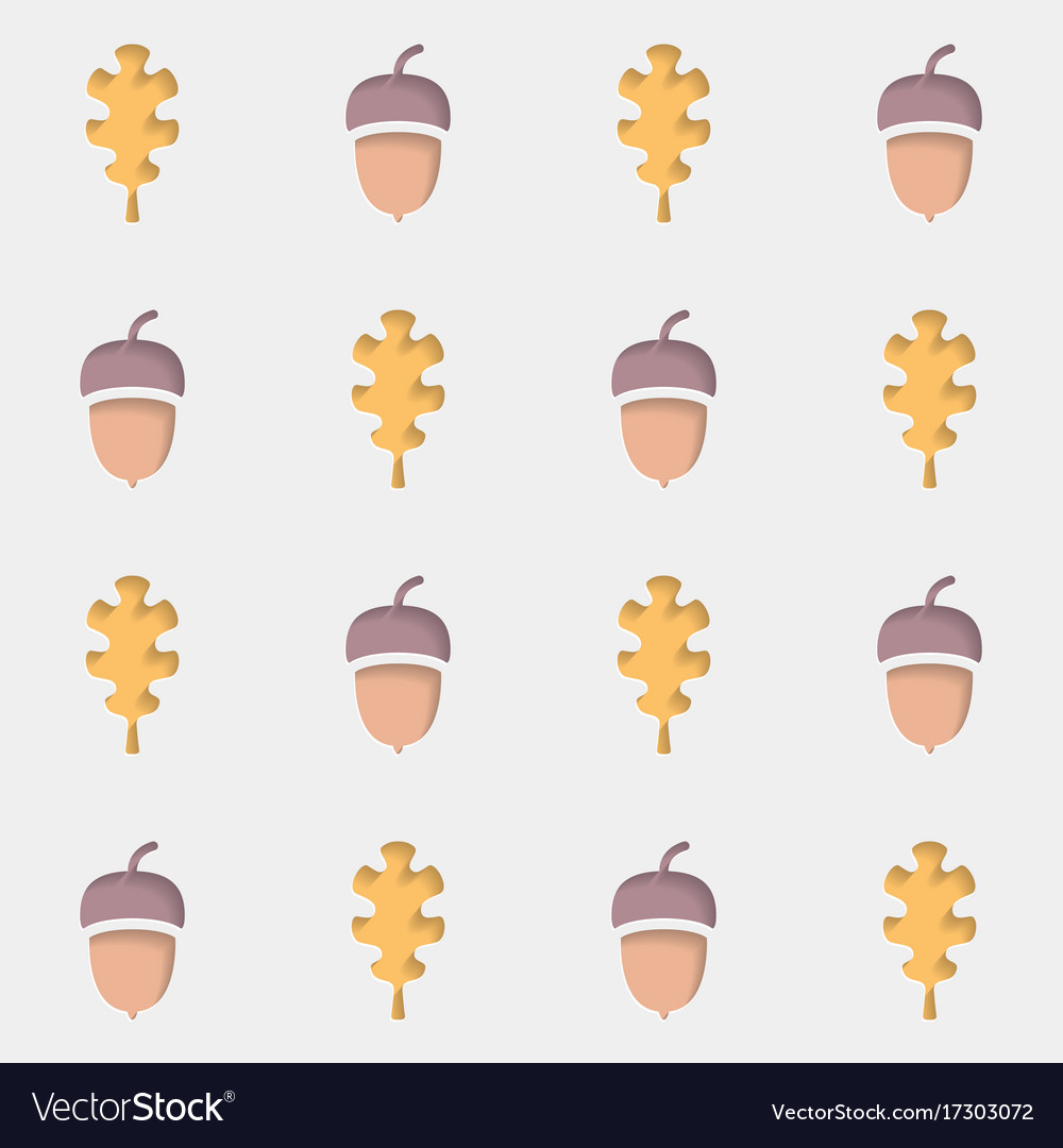 Seamless pattern leaves acorns gray background Vector Image