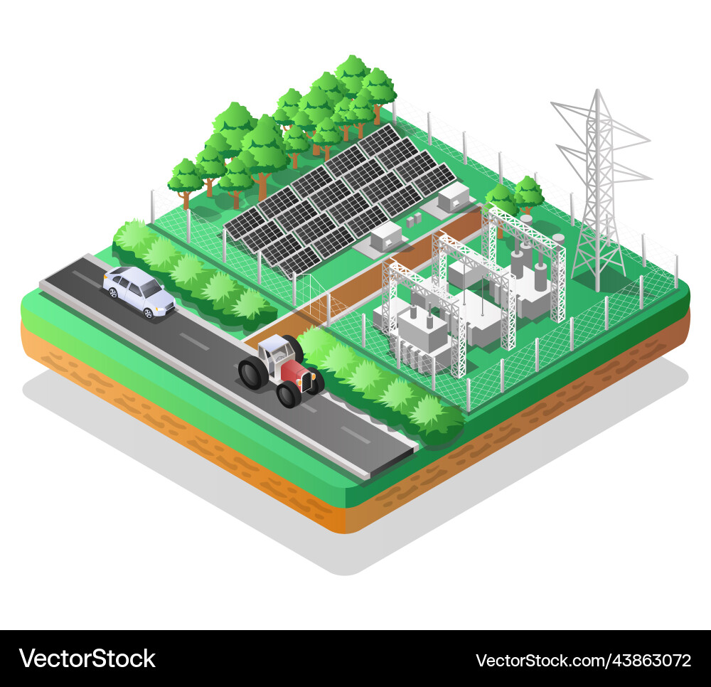 Solar panels and electricity grid Royalty Free Vector Image