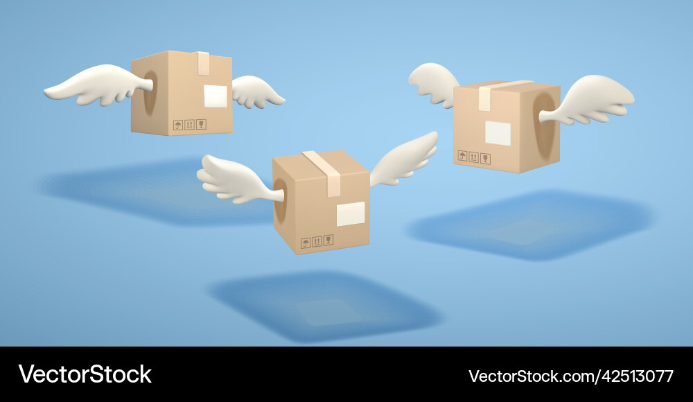 3d flying parcel with wings carton delivery Vector Image