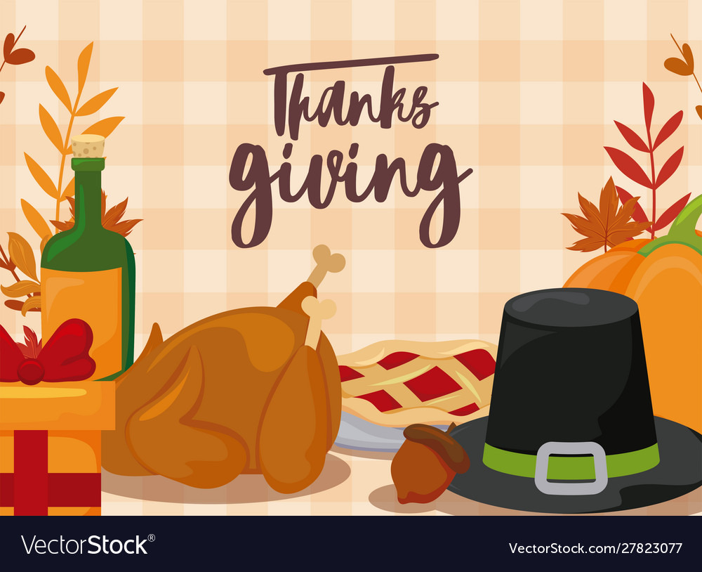 Card with label thanksgiving and food Royalty Free Vector
