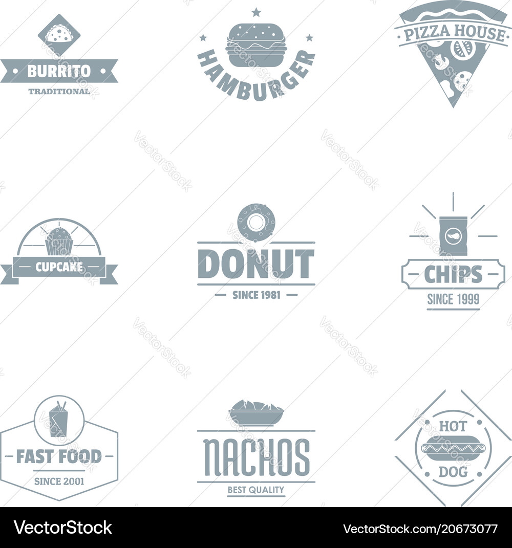 Convenience food logo set simple style Royalty Free Vector