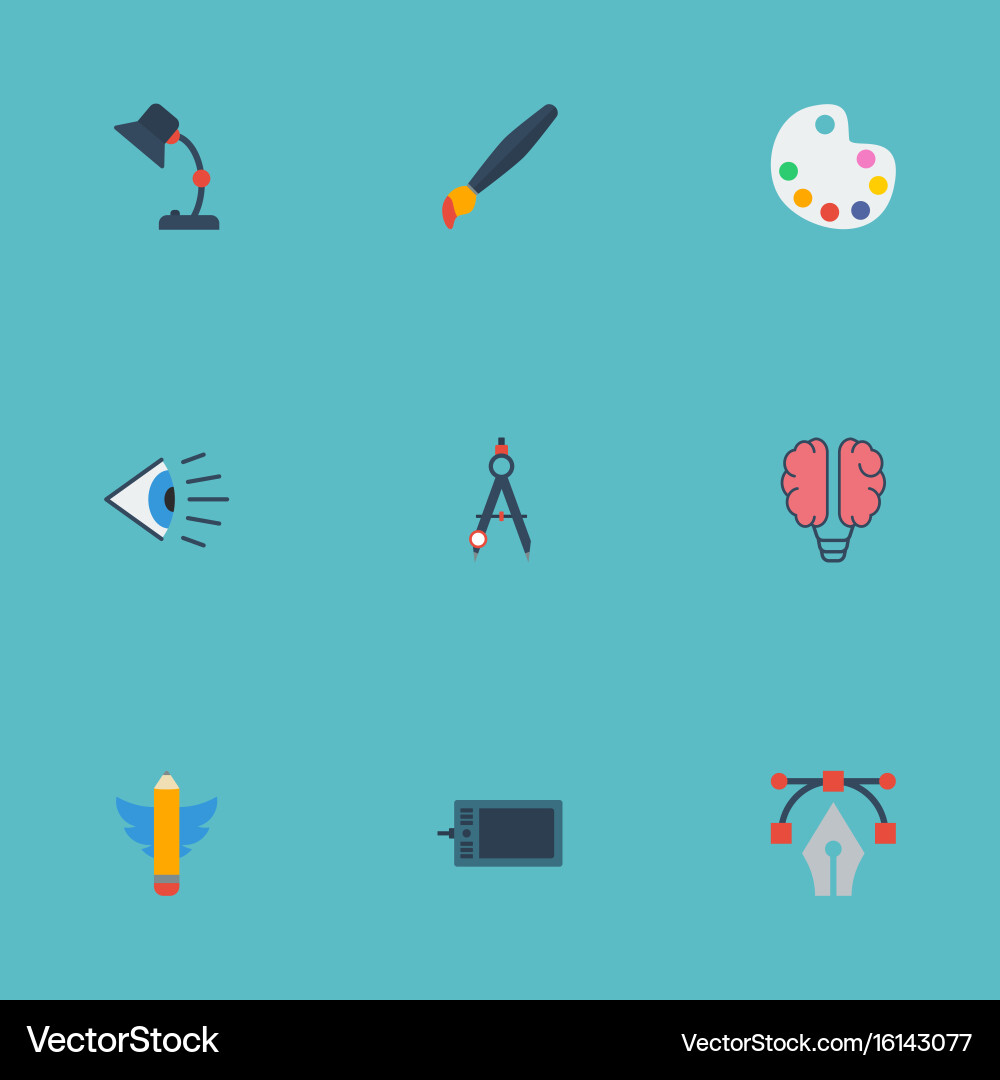 Flat icons eye bulb brush and other Royalty Free Vector