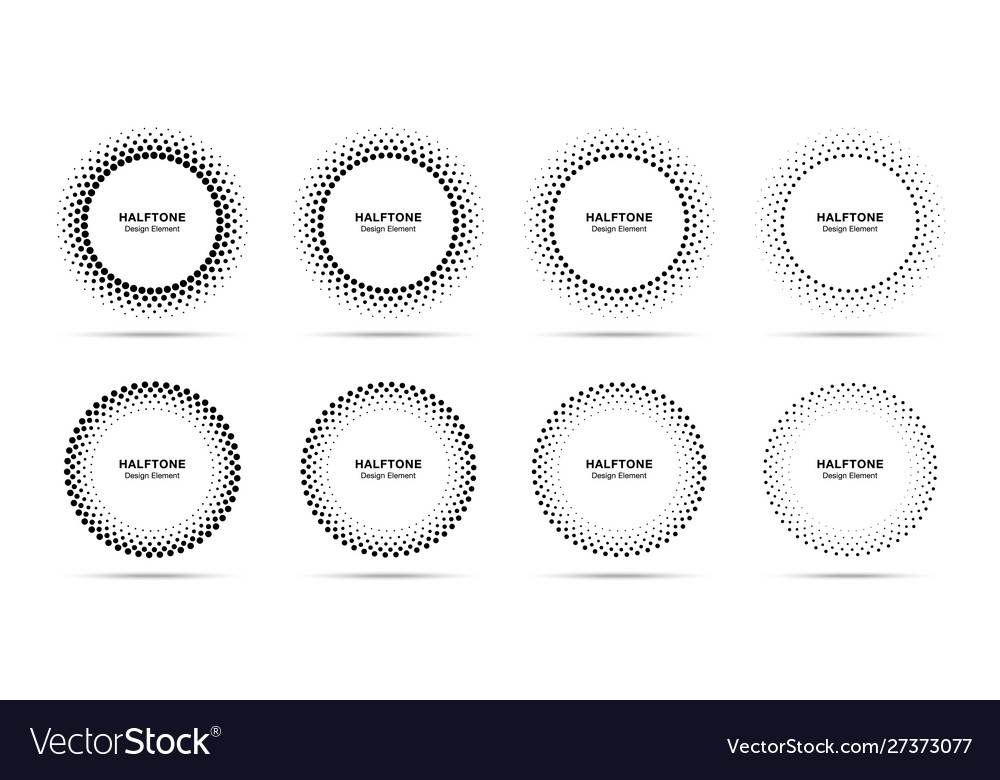 Halftone circle dots frame set frames Royalty Free Vector