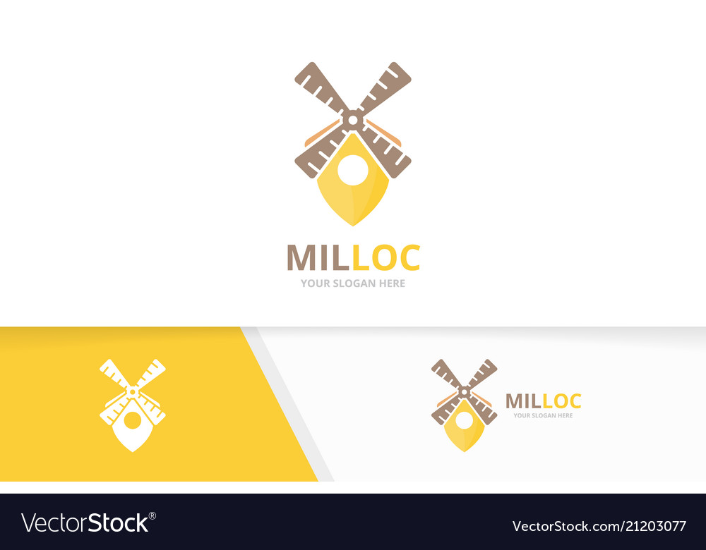 Mill and map pointer logo combination farm Vector Image