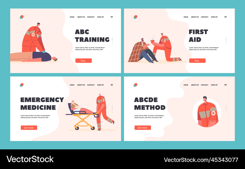 Rescuers first aid landing page template set Vector Image