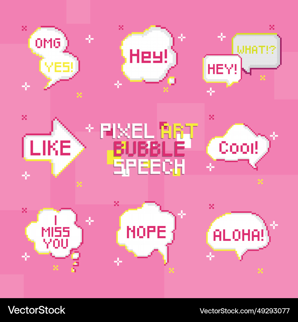 Set of pixel speech bubbles with a cartoon Vector Image