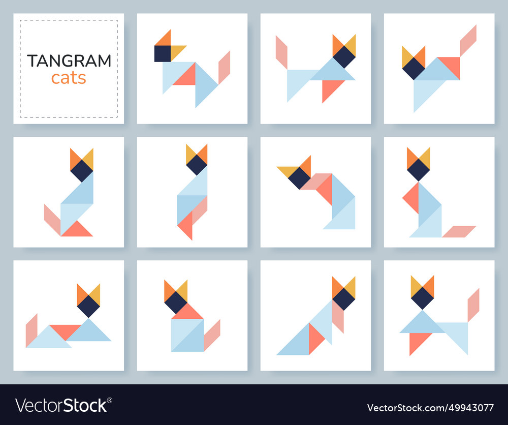 Tangram puzzle set with various cats Royalty Free Vector