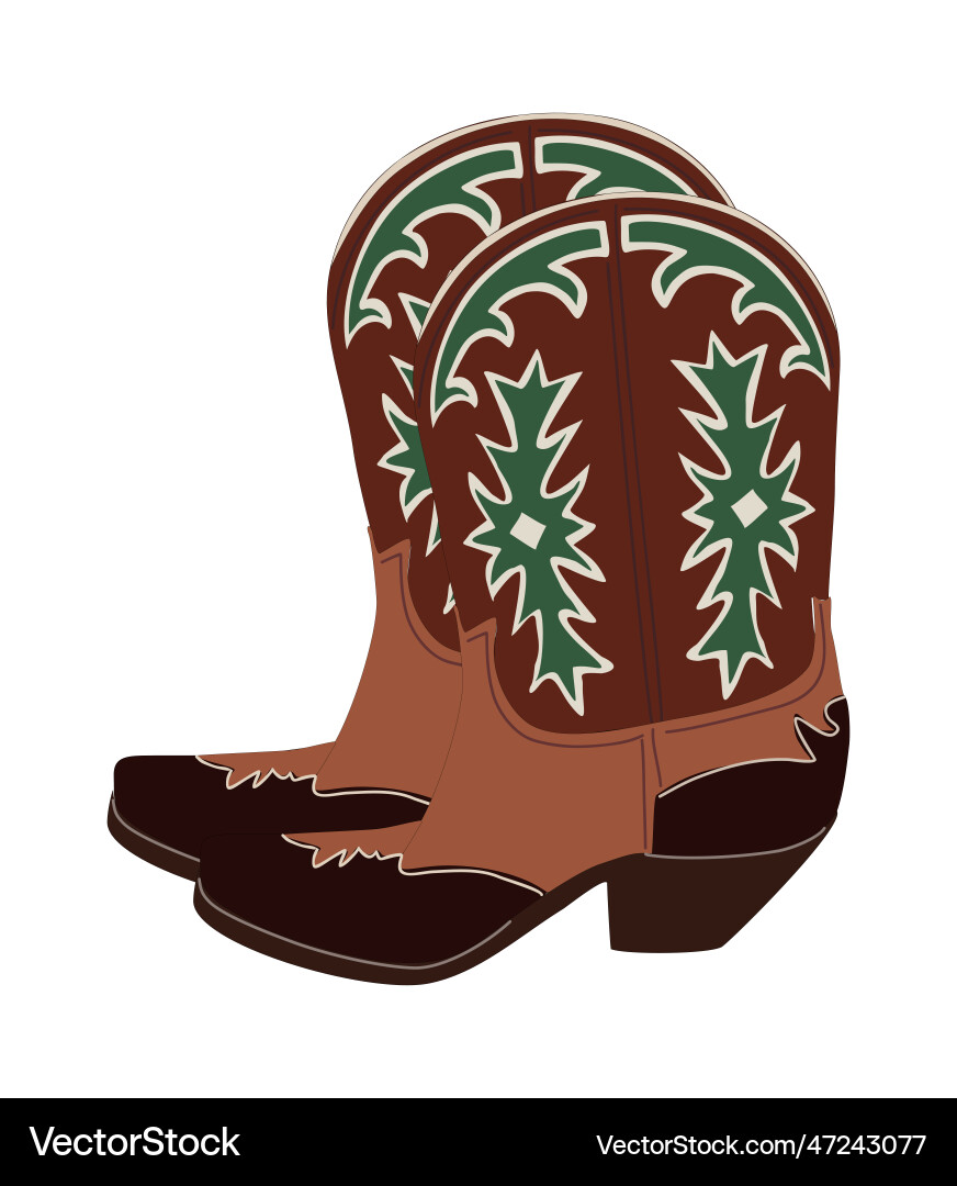 Western cowboy leather boots on white Royalty Free Vector