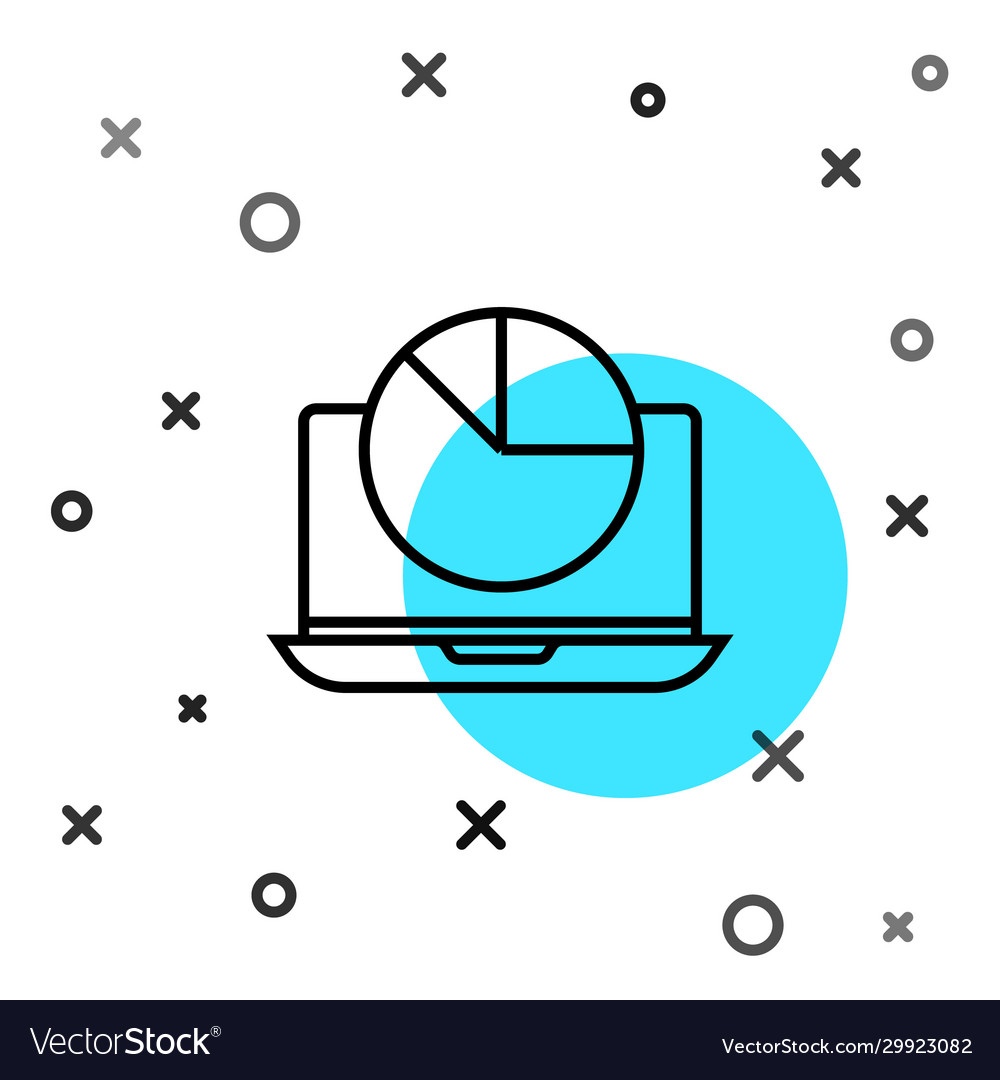 Black line laptop with graph chart icon isolated Vector Image