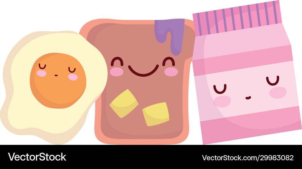 Fried egg bread menu character cartoon food cute Vector Image