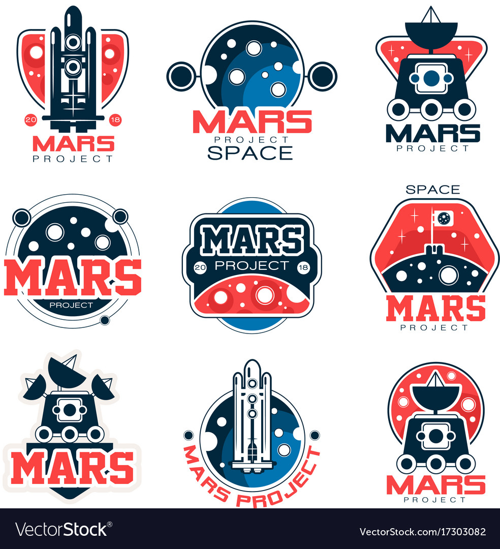 Mars project labels set colonization program Vector Image