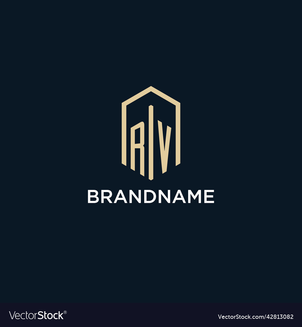 Rv initial monogram logo with hexagonal shape Vector Image