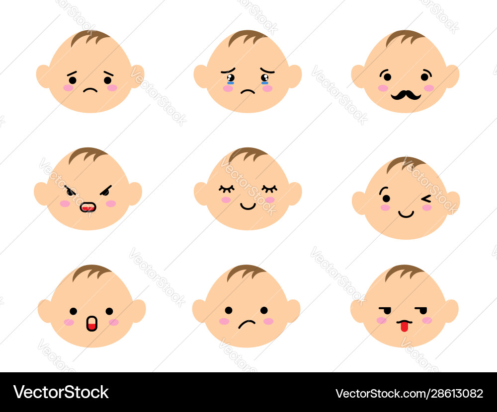 Set baby faces emoji with different mood Vector Image