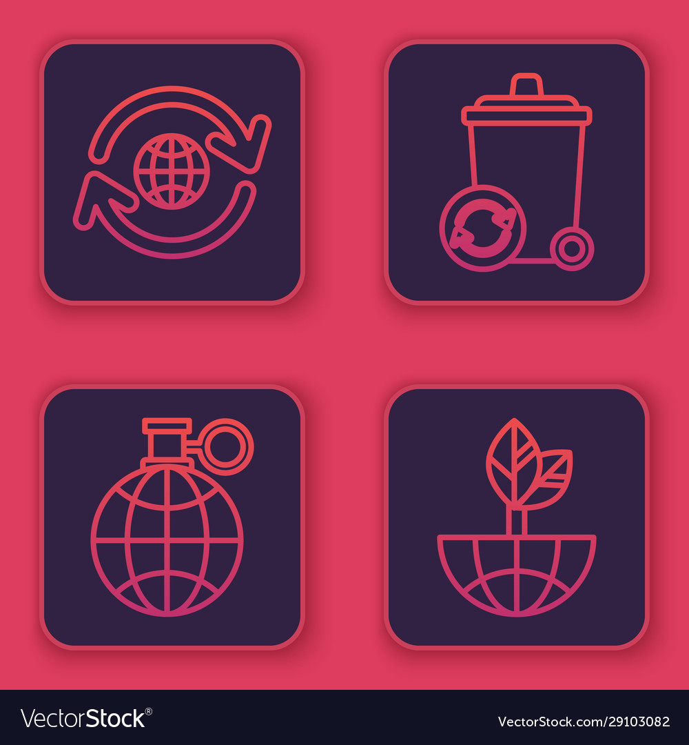 Set line planet earth and a recycling planet Vector Image