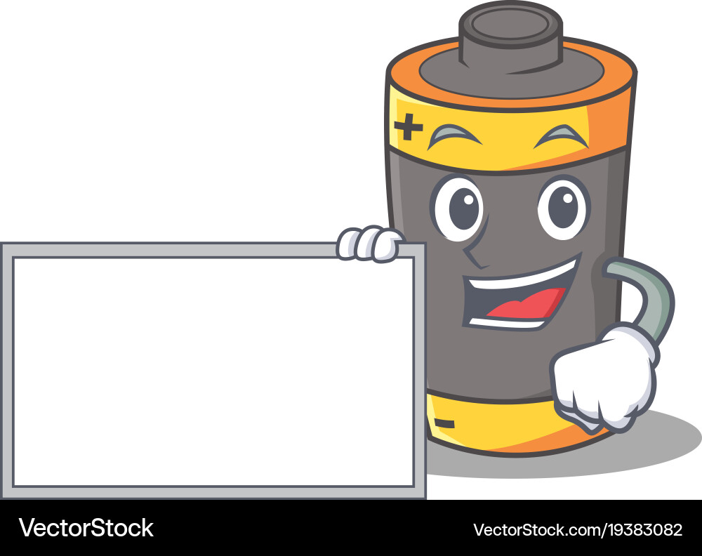 With board battery character cartoon style Vector Image