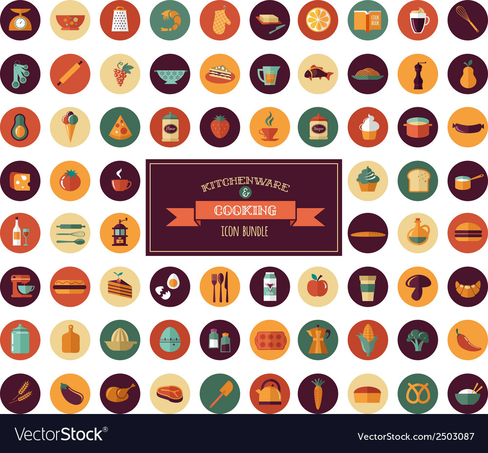 Cooking backing flat icons kitchenware elements Vector Image