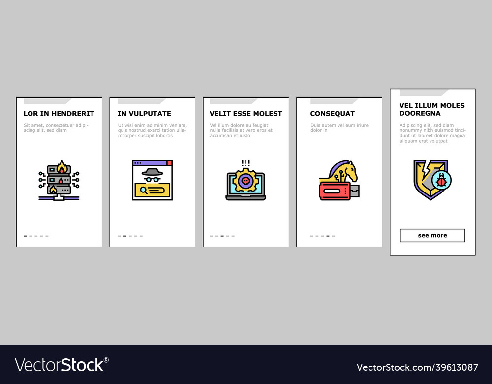 Cyber Security System Technology Onboarding Icons Vector Image