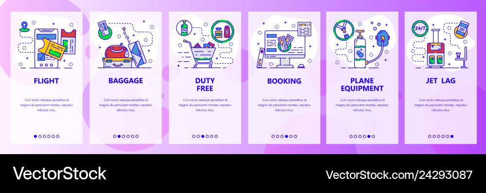 Mobile app onboarding screens travel by plane Vector Image