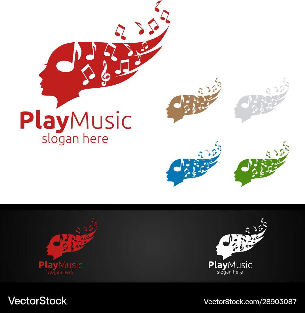 Music logo with note face hair concept Royalty Free Vector
