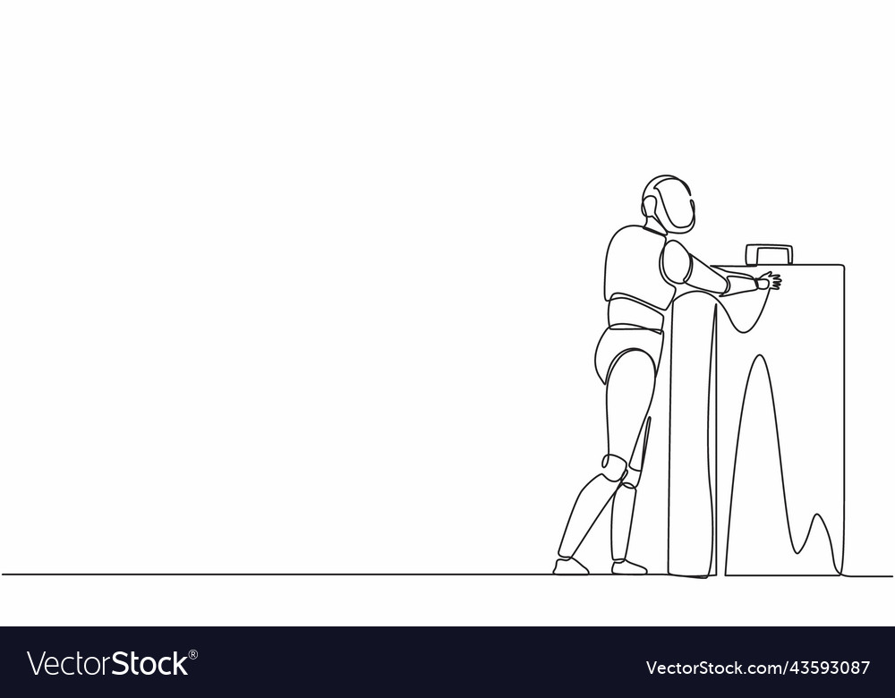 Single continuous line drawing robots standing Vector Image