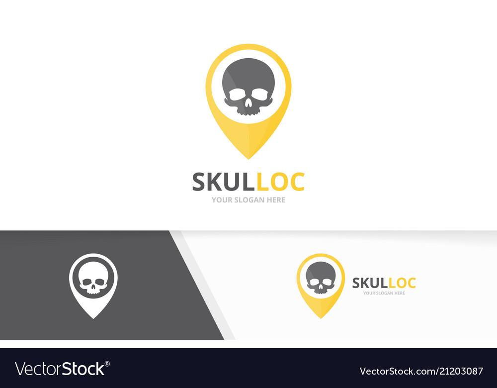 Skull and map pointer logo combination Royalty Free Vector