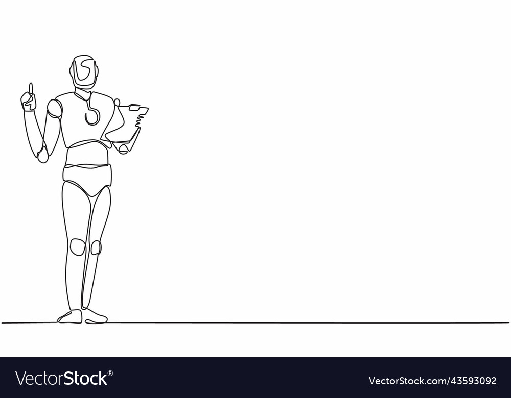Continuous one line drawing robots holding Vector Image