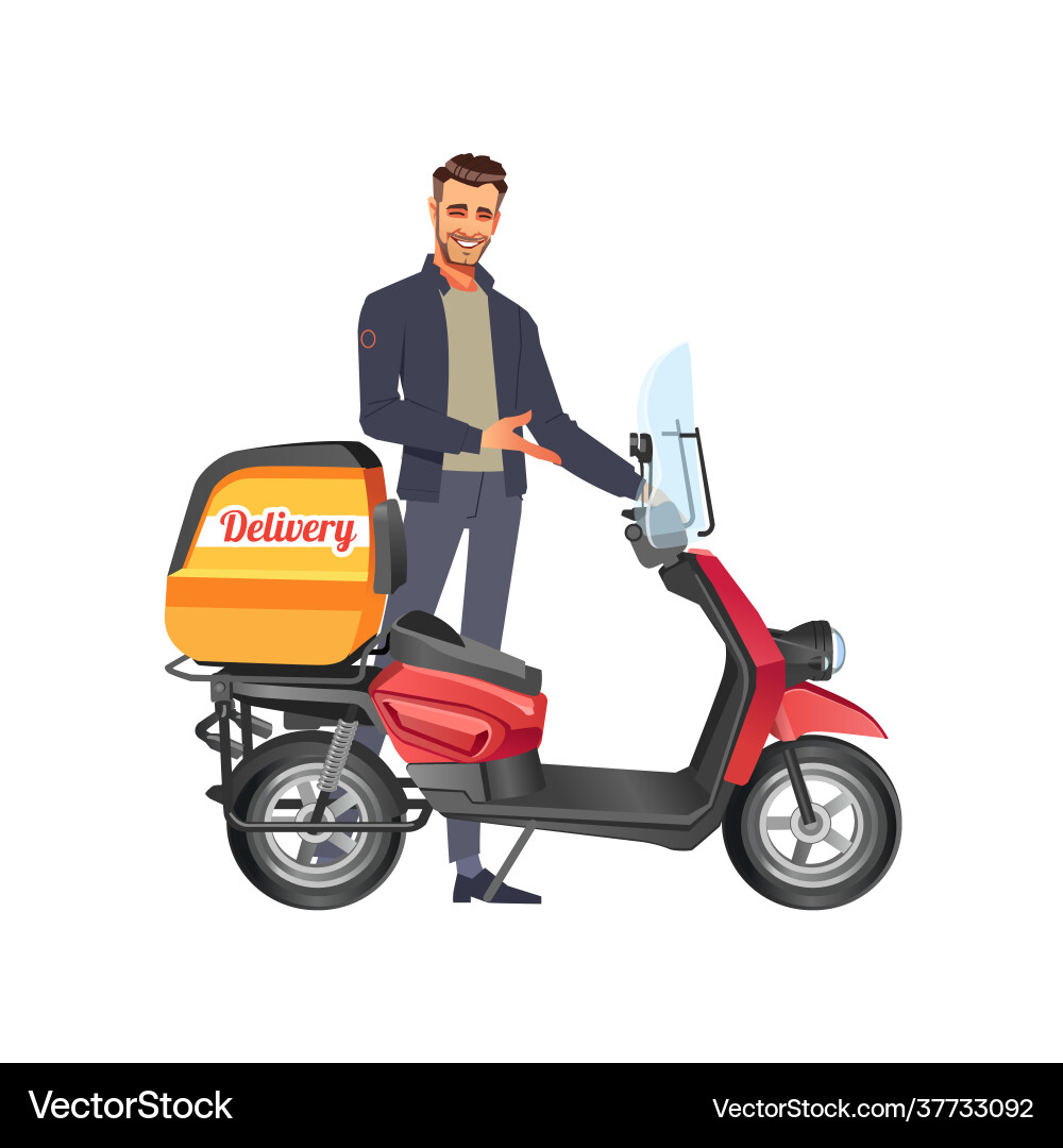 Delivery man with red scooter cartoon Royalty Free Vector