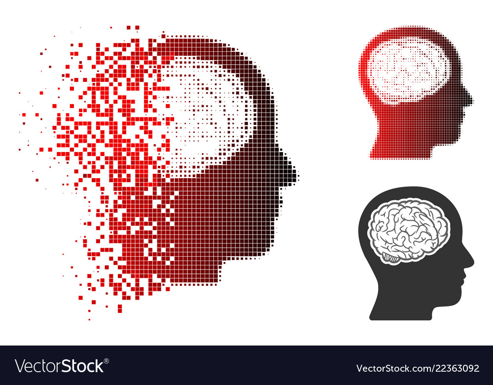 Disintegrating pixel halftone head brain icon Vector Image Disintegrating pixel halftone head brain icon Vector Image