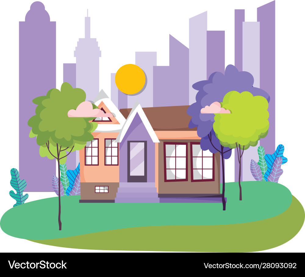 Ecology house urban building tree sun trees field Vector Image
