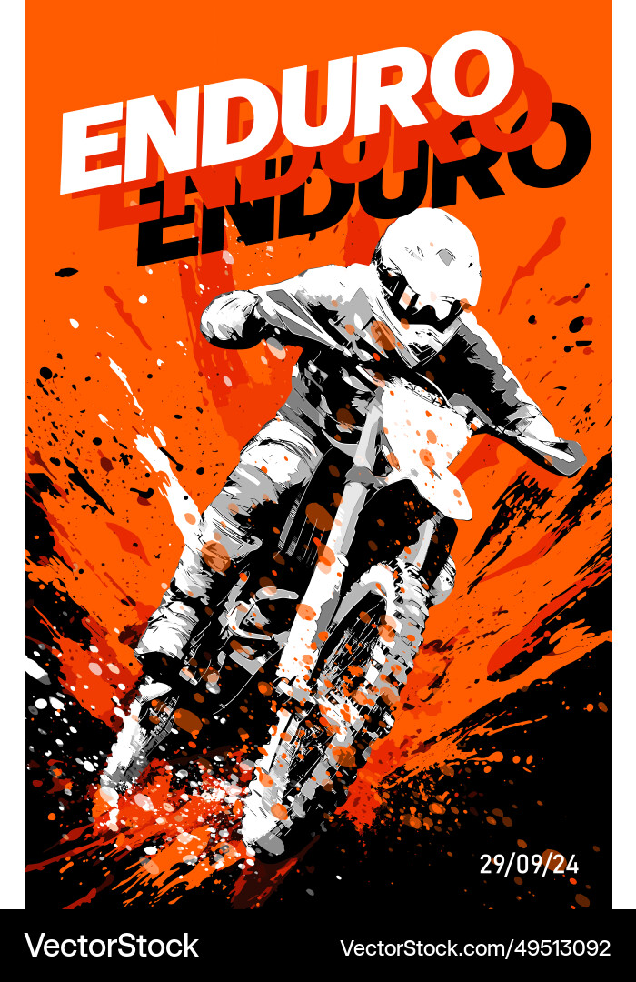 Enduro competition poster with rider Royalty Free Vector