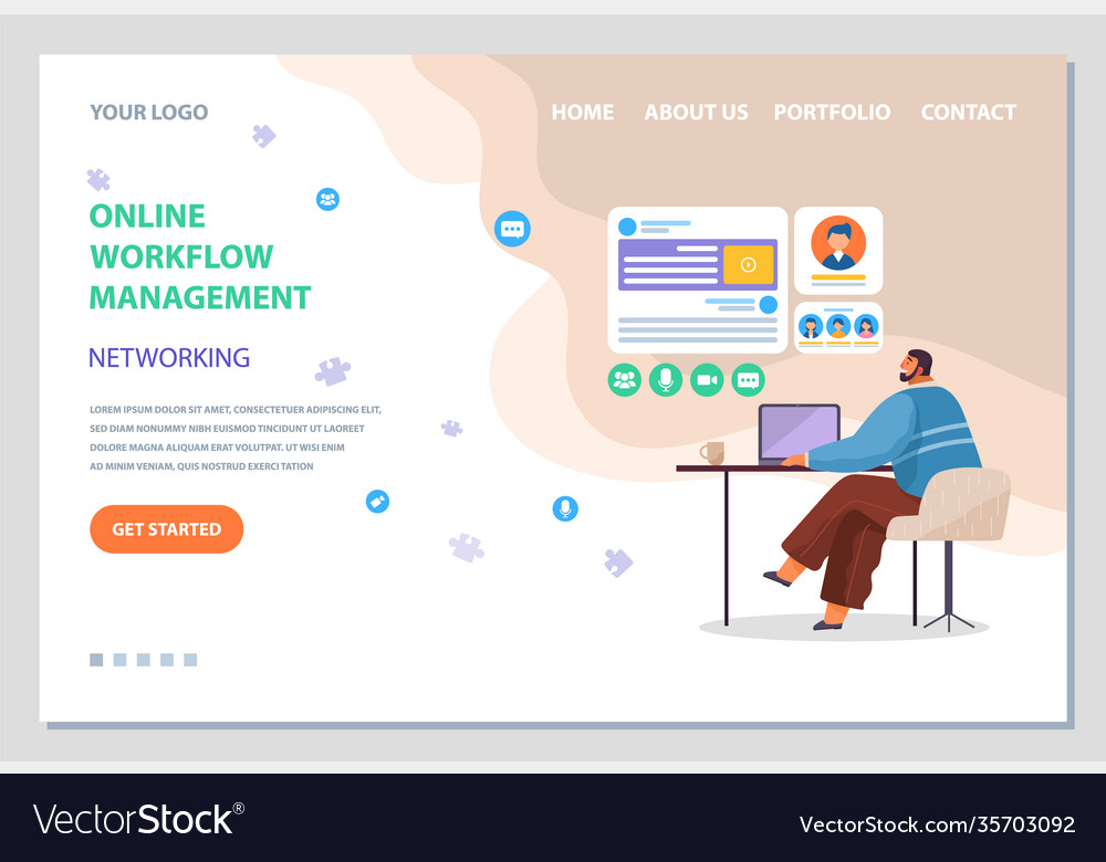 Networking online workflow management landing Vector Image Networking online workflow management landing Vector Image