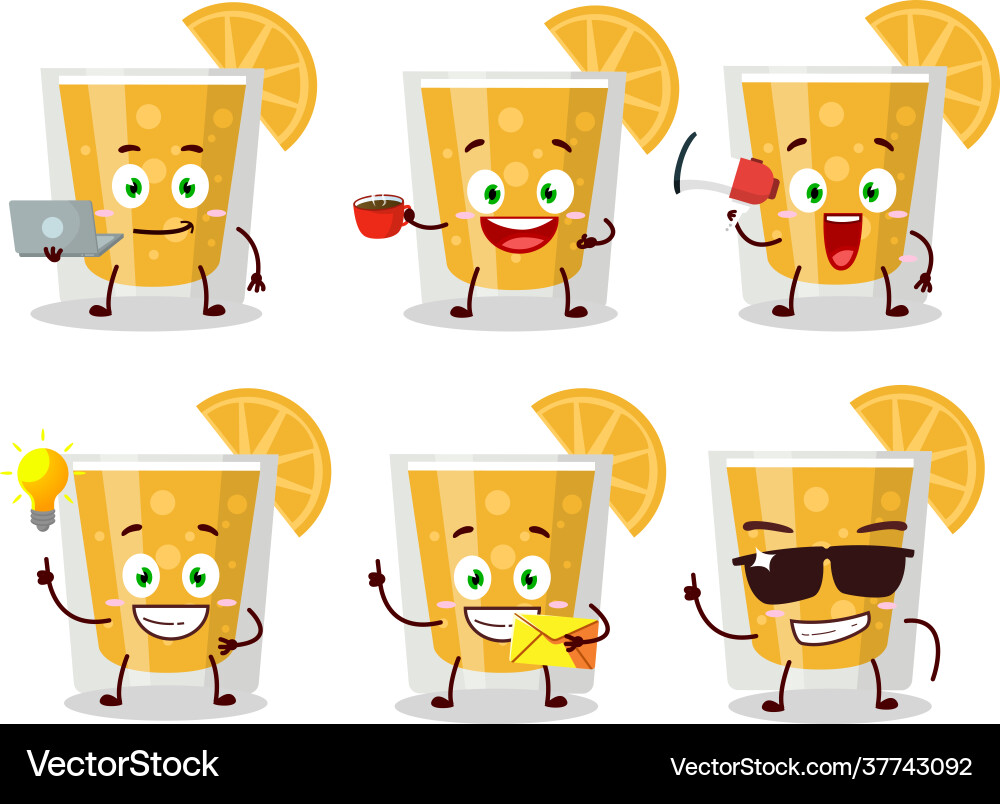Orange juice cartoon character with various types Vector Image