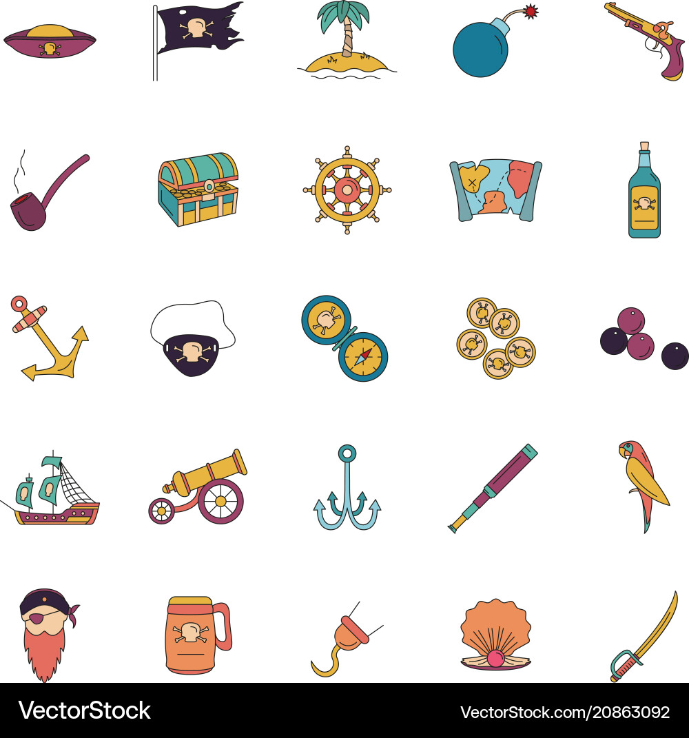 Pirates icons set cartoon style Royalty Free Vector Image