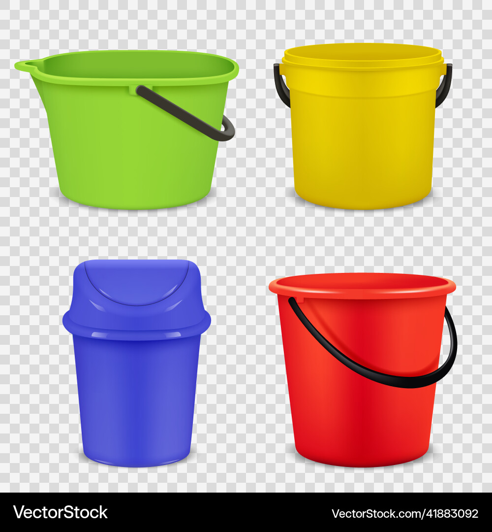 Realistic buckets metal and plastic material Vector Image
