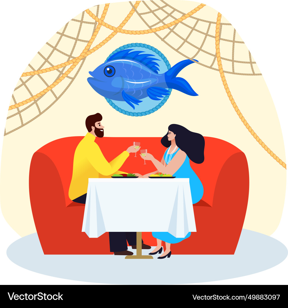 Dinner with fish food couple Royalty Free Vector Image