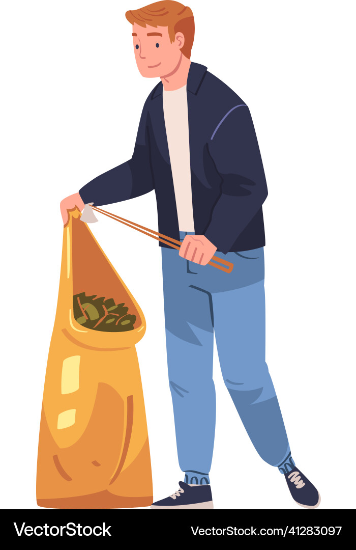 Man character with stick and sack collecting Vector Image