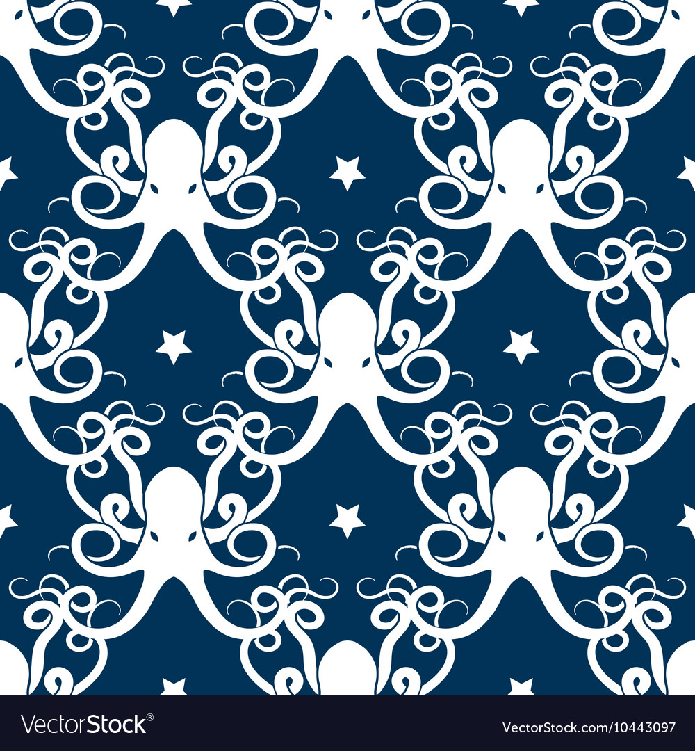 Ocean seamless pattern with octopus Royalty Free Vector