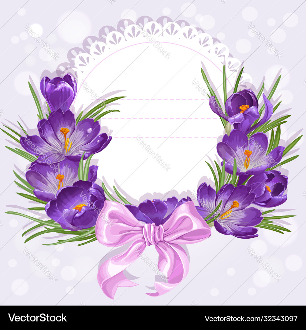 Openwork card with wreath yellow and purple Vector Image