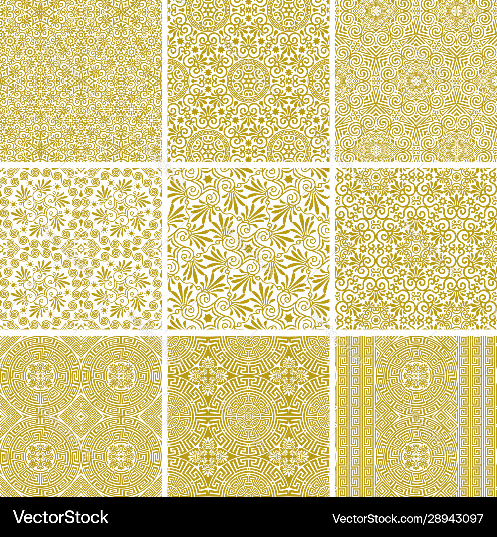 Set seamless traditional greek golden patterns Vector Image
