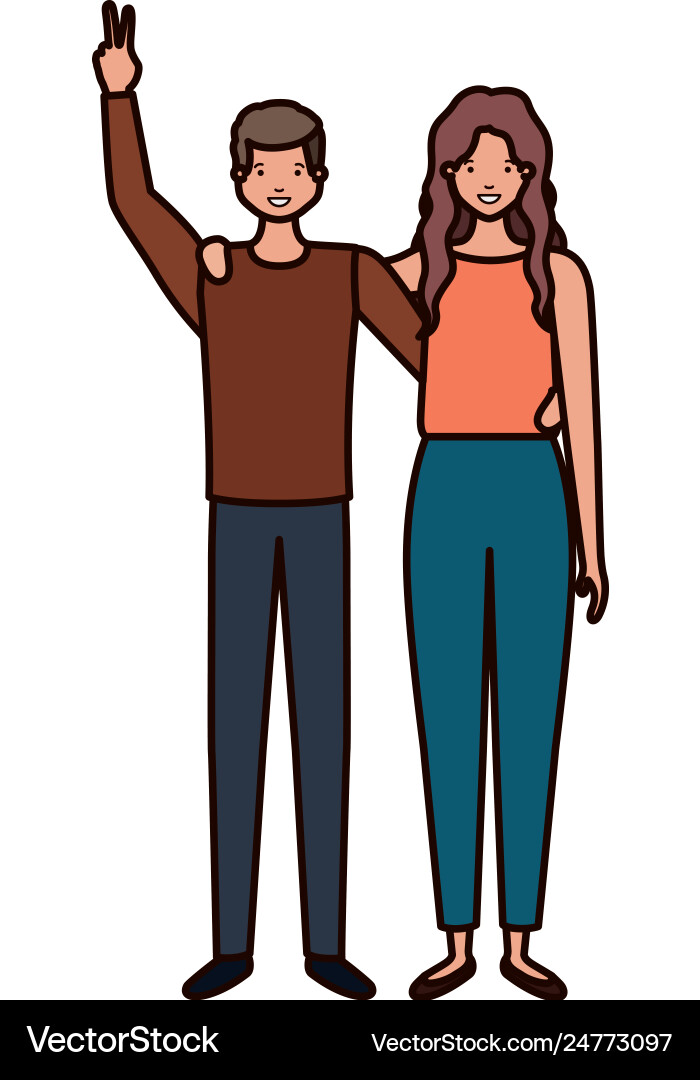 Young couple with hands up avatar character Vector Image
