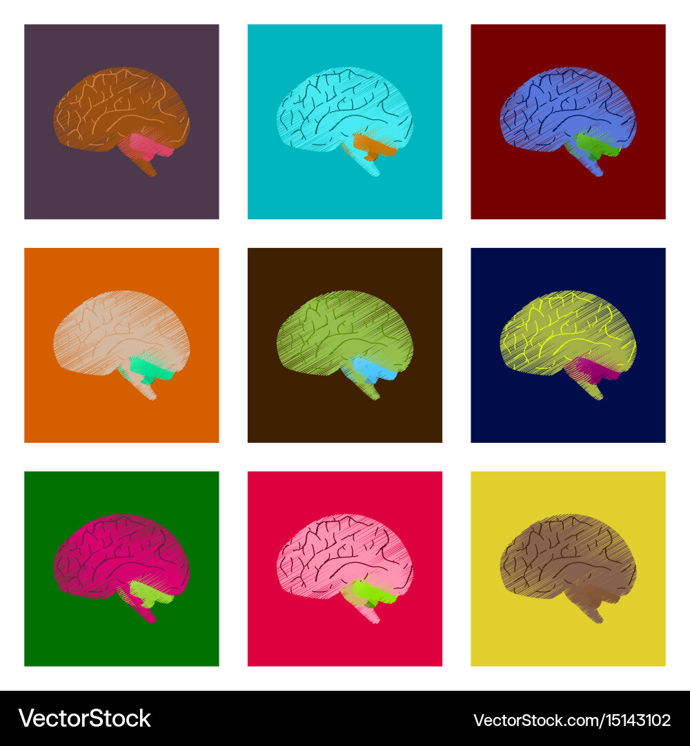 Assembly of flat shading style icon brain Vector Image