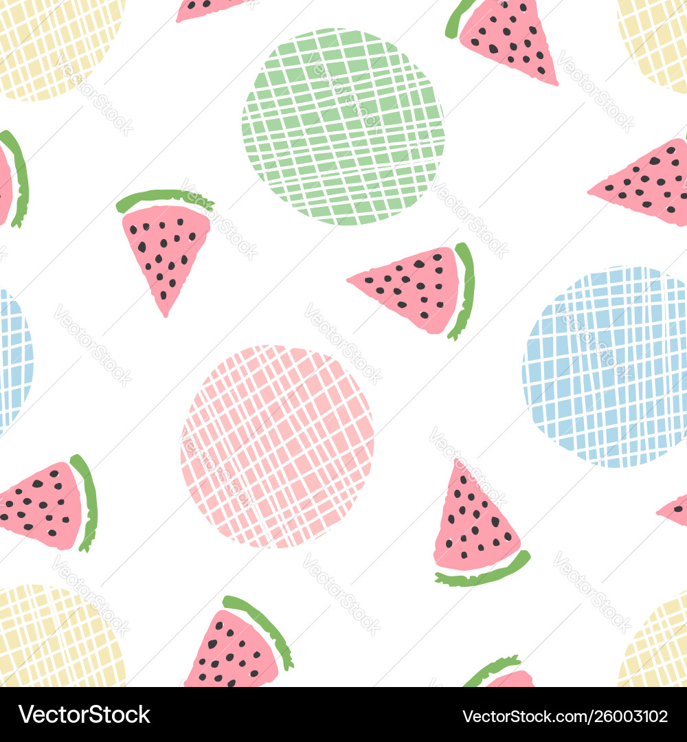 Cute pattern with watermelon slices and circles Vector Image