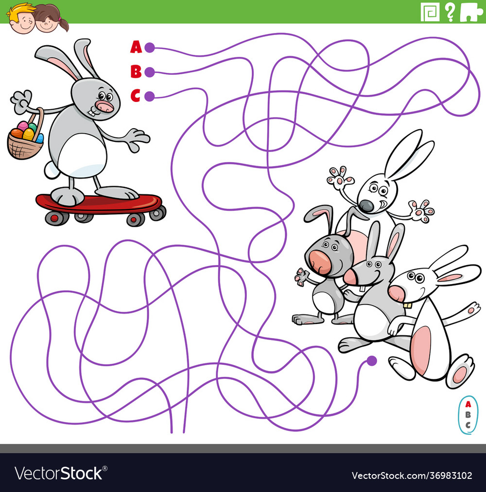 Educational maze game with cartoon easter bunny Vector Image