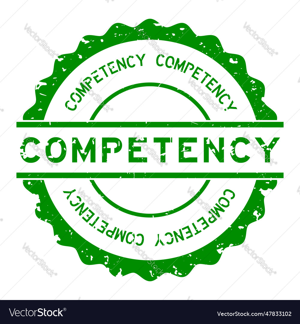 Grunge green competency word round rubber seal Vector Image