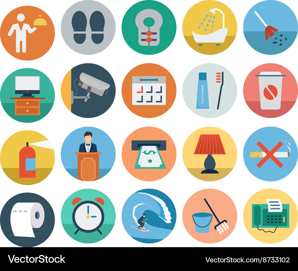 Hotel and Restaurant Flat Colored Icons 5 Vector Image