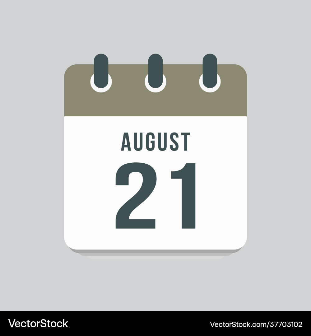 Icon day date 21 august template calendar page Vector Image