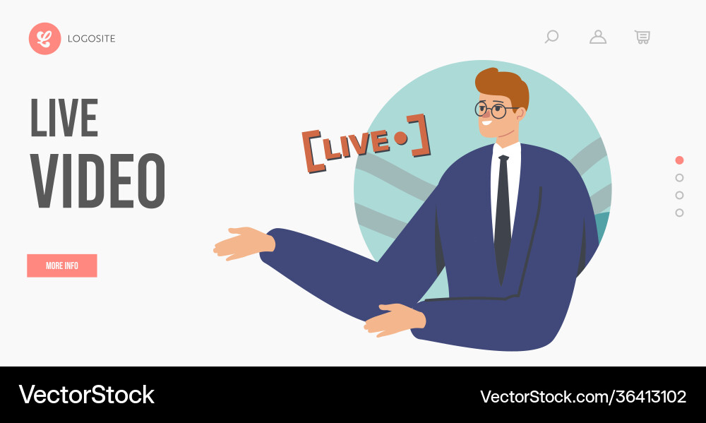 Live stream video landing page template anchorman Vector Image